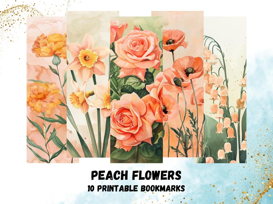 Peach Flowers Bookmarks, Set 10 Printable Bookmarks - Etsy