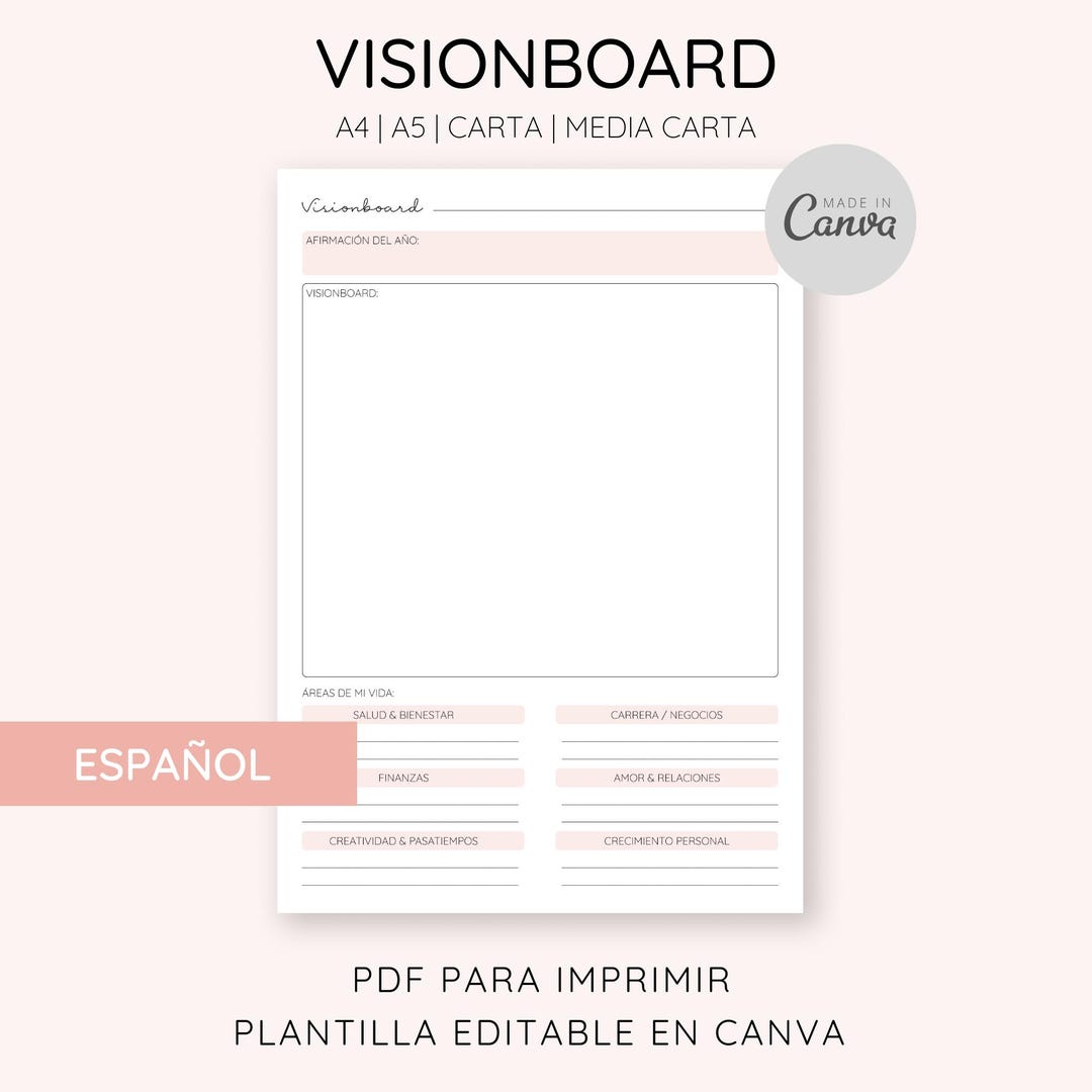 Vision Board Template in Spanish | Goal Setting | Goal Planner ...