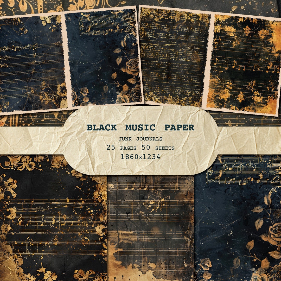 Black and Gold-themed Paper Sheets for Junk Journals.floral Patterns ...