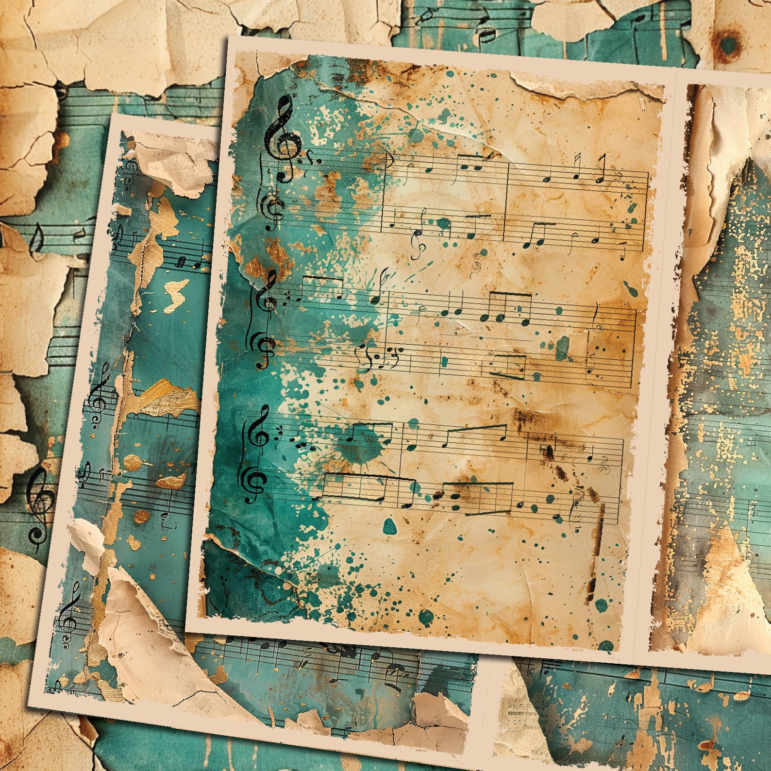 Music Note Vintage Teal Paper, Vintage Rustic Music Teal Paper ...