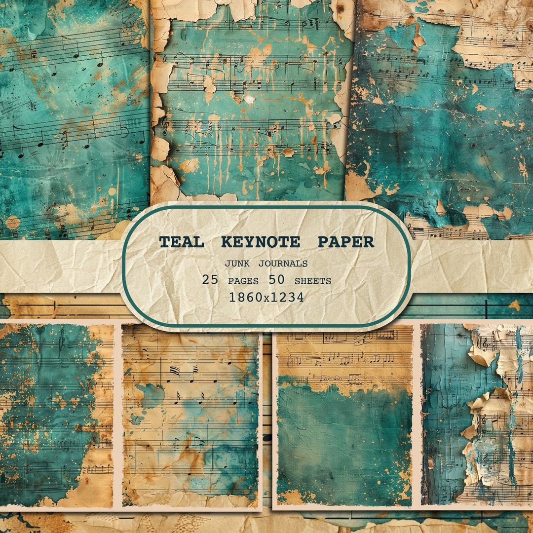 Music Note Vintage Teal Paper, Vintage Rustic Music Teal Paper ...