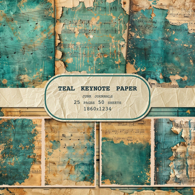Music Note Vintage Teal Paper, Vintage Rustic Music Teal Paper ...