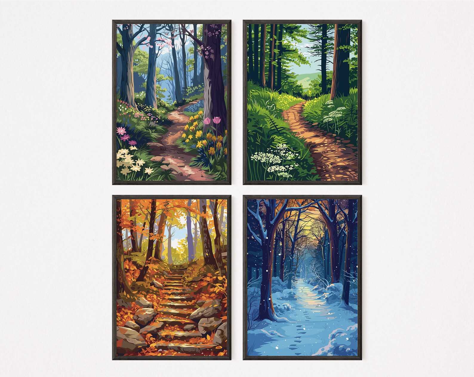 Hidden Footpath - the Four Seasons - Set of 4 Vector Illustration, Home ...