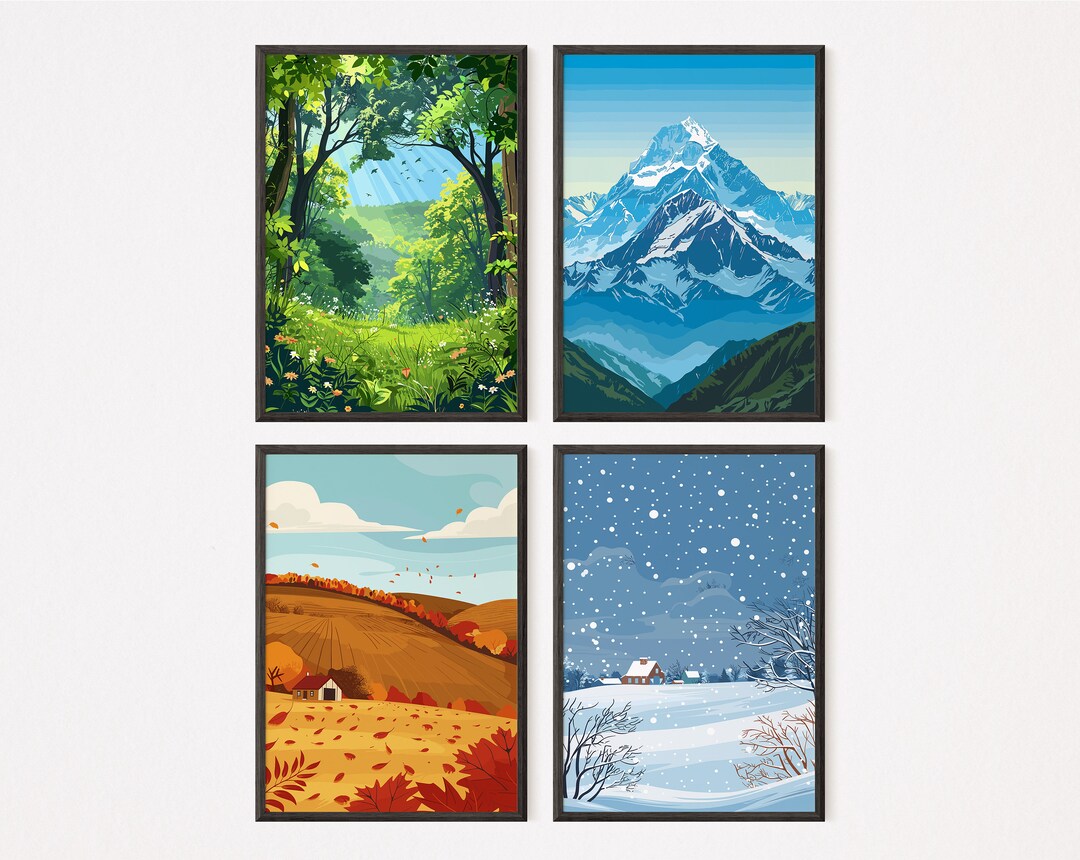 The Four Season Set of 4 Vector Art 20 Home Decor Spring Summer Autumn ...