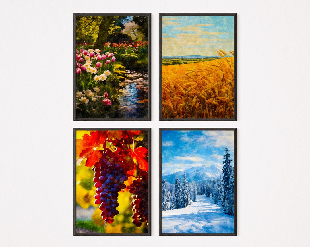 The Four Seasons V.2 - Set of 4 Watercolour Paintings, Home Decor ...