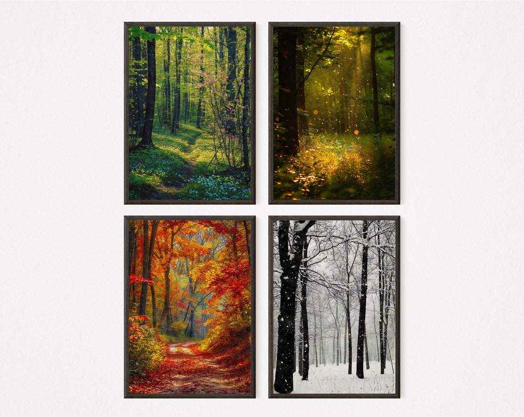 The Four Seasons in Forest - Set of 4 Watercolour Paintings, Home Decor ...