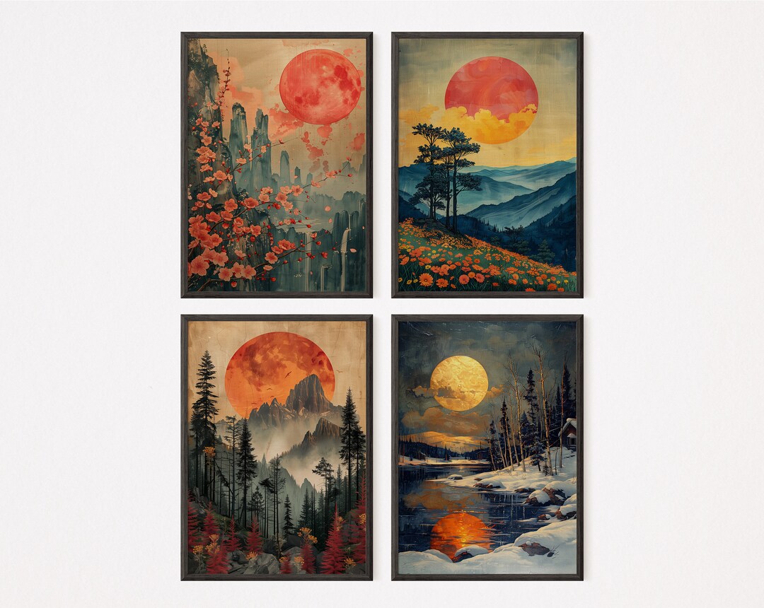 Art Deco Prints - the Moon- Four Seasons | Set of 4 | Seasons Print ...