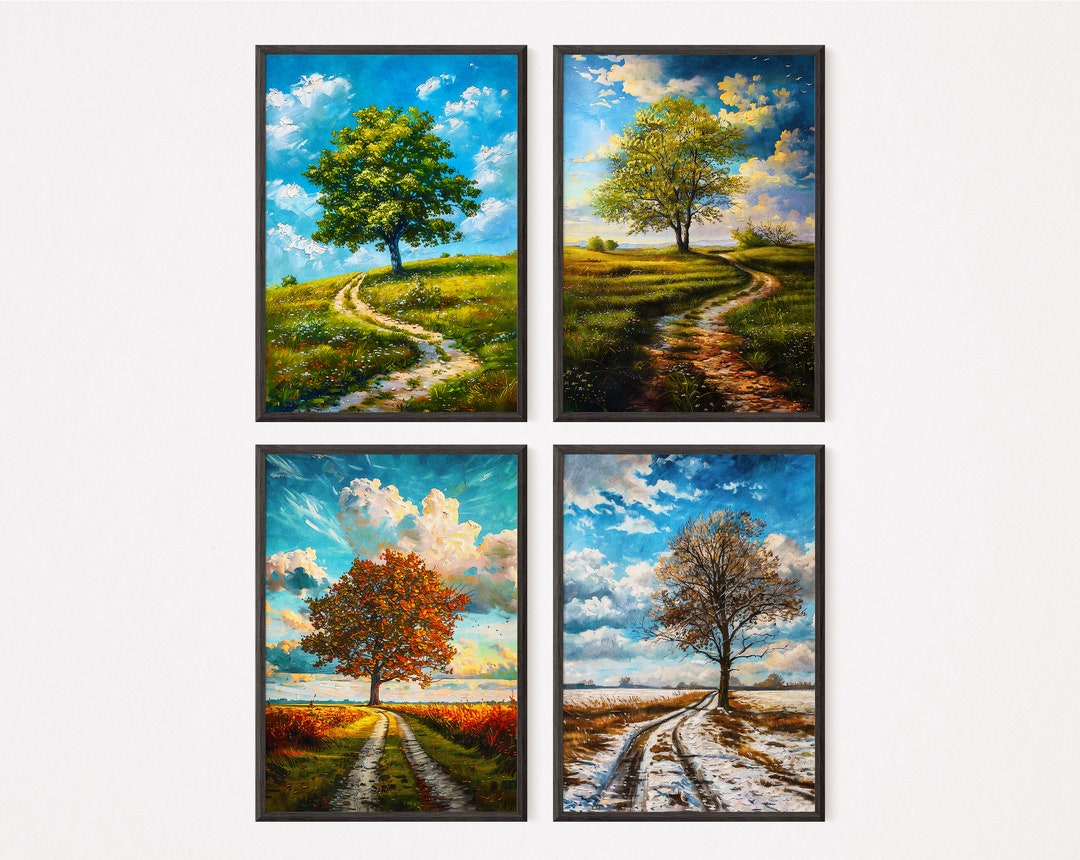 A Lone Tree - the Four Seasons V2 - Set of 4 Watercolour Paintings ...
