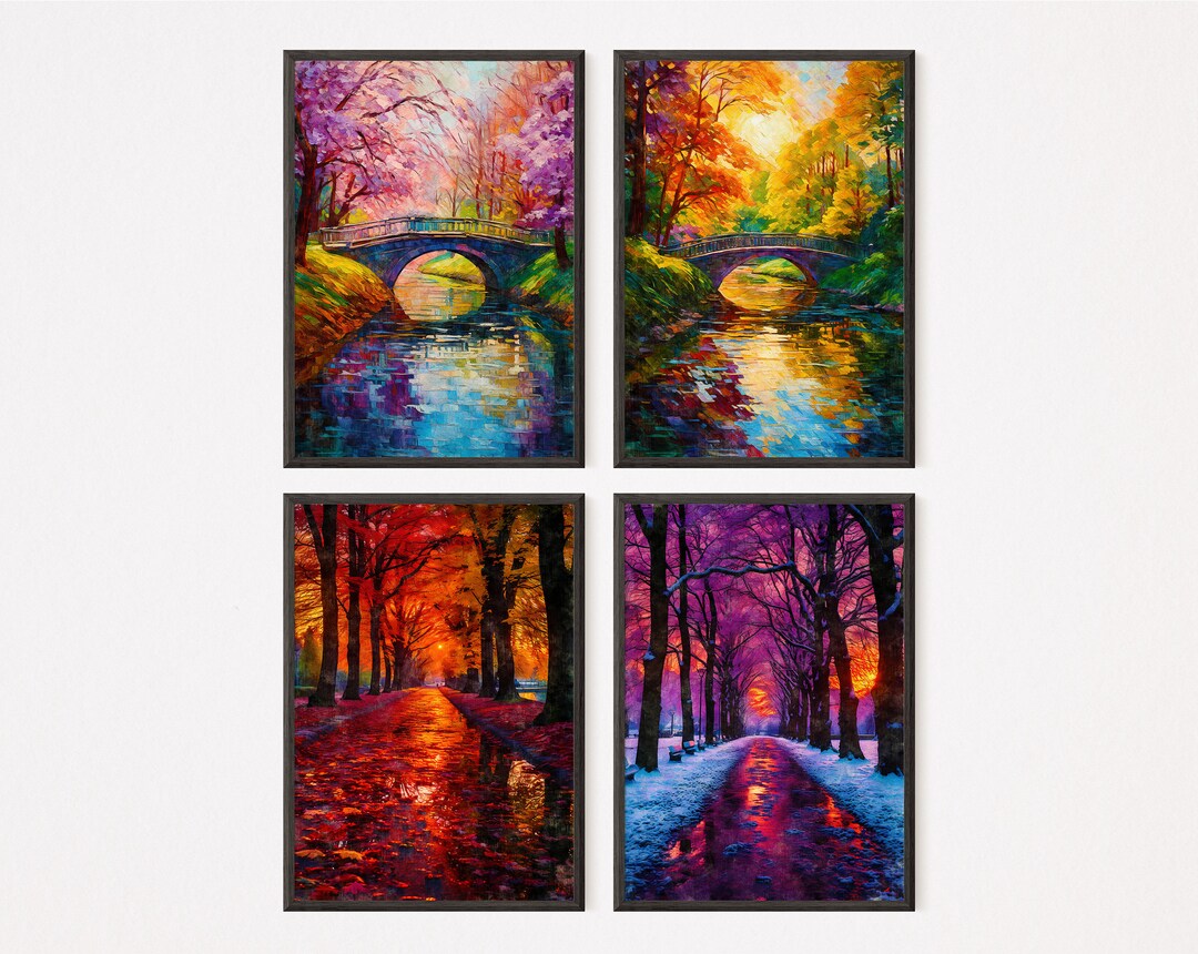 The Four Seasons in Park - Set of 4 Watercolour Paintings, Spring ...