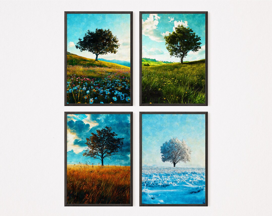 A Lone Tree - the Four Seasons - Set of 4 Watercolour Paintings, Home ...