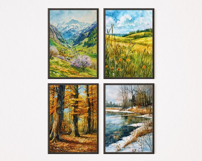 The Four Season Set of 4 Vector Art 2 Home Decor Spring Summer Autumn ...