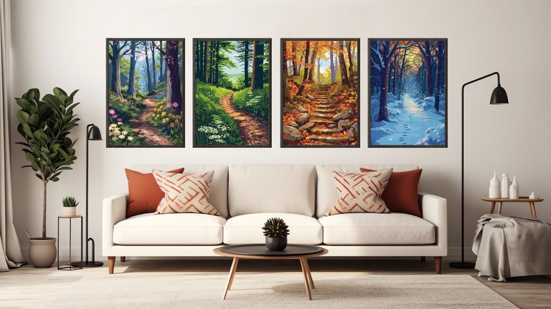 Hidden Footpath - the Four Seasons - Set of 4 Vector Illustration, Home ...