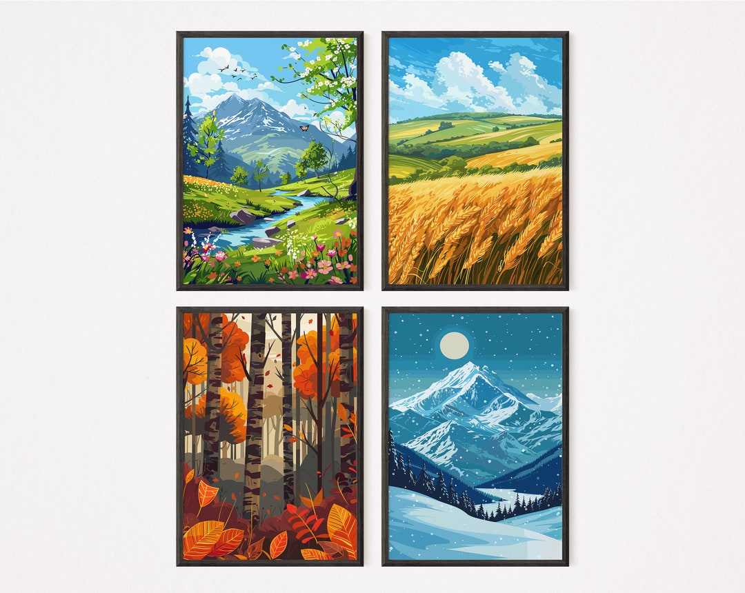 Four Seasons Landscape Art Print Set – Home Decor (digital Download) - Etsy