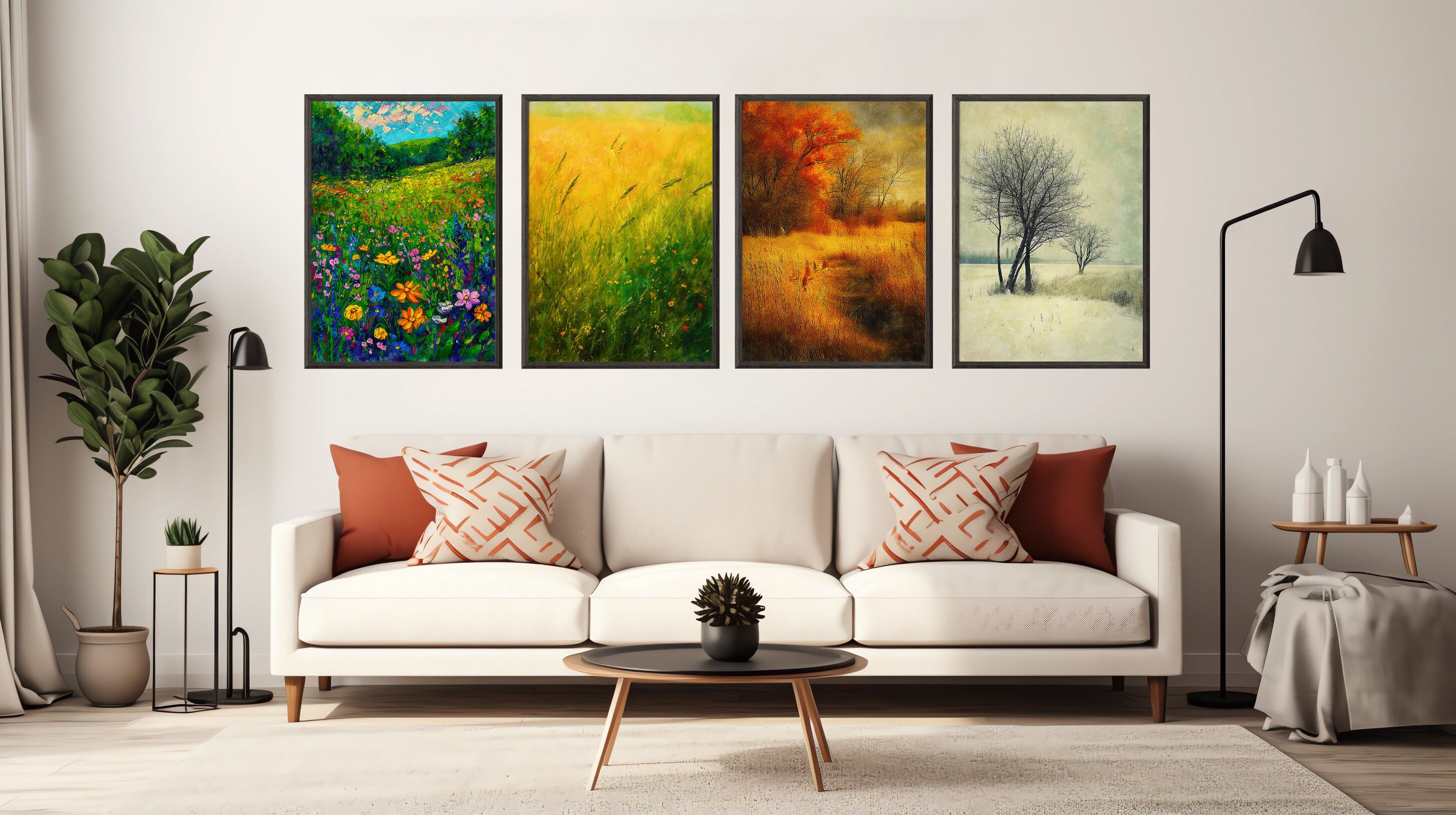 The Four Seasons in Forest V2 - Set of 4 Watercolour Paintings, Home ...