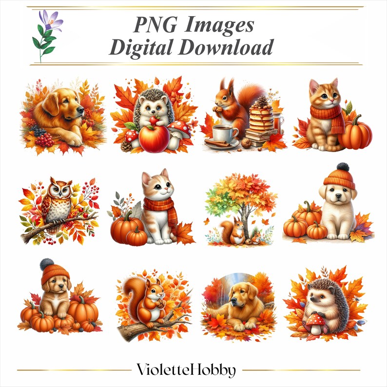 Autumn Animals PNG Images Collection Digital Download Fall Themed ...