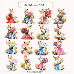 Fox Mom and Baby Clipart, Mother's Day Watercolor Fox PNG, Cute ...