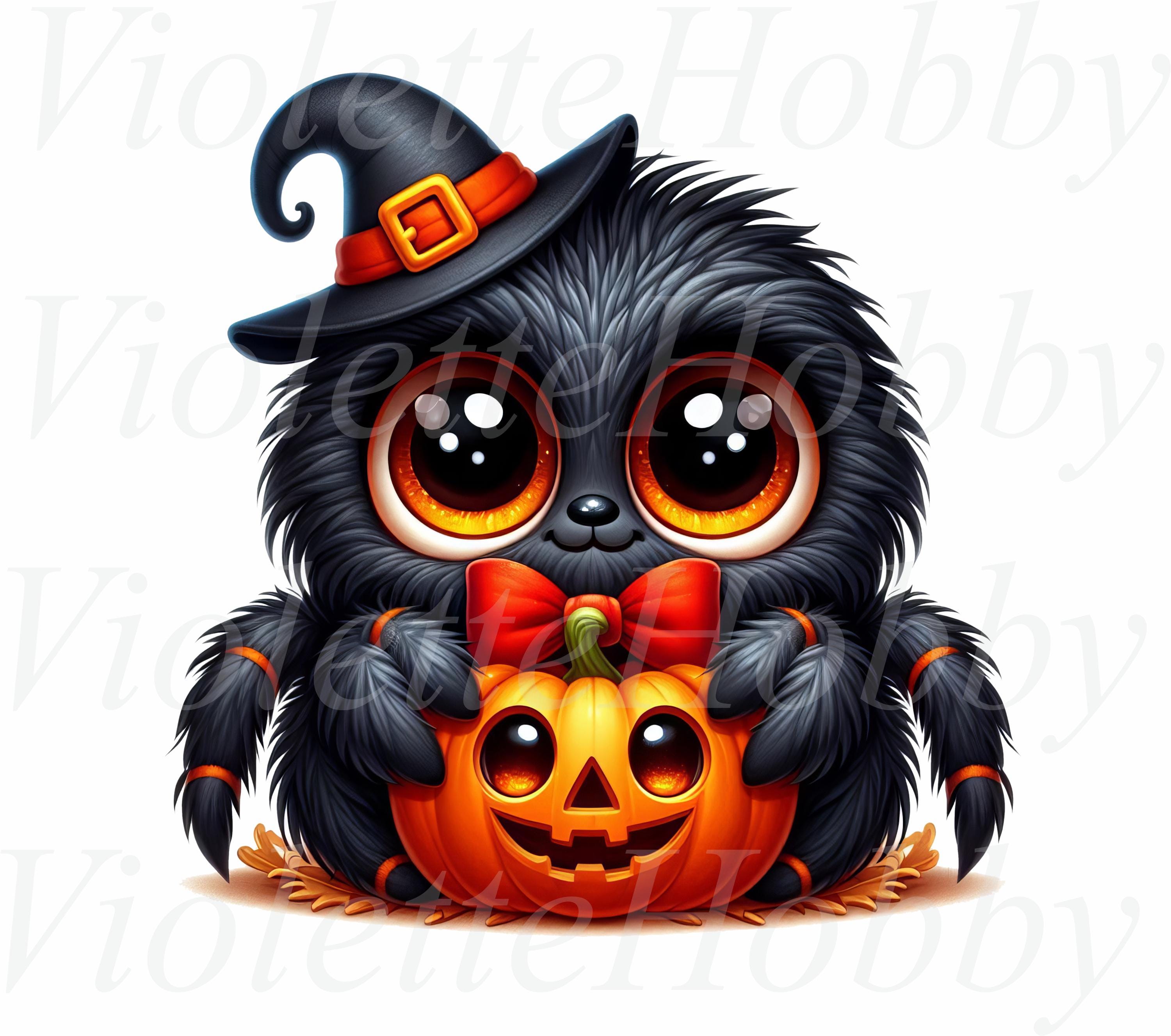 Cute Halloween Clipart – Witch, Ghost, Cat PNG Images (digital Download ...