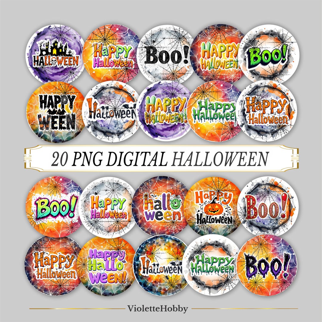 Halloween Clipart Circles: Watercolor Spiderweb PNG Stickers (digital ...