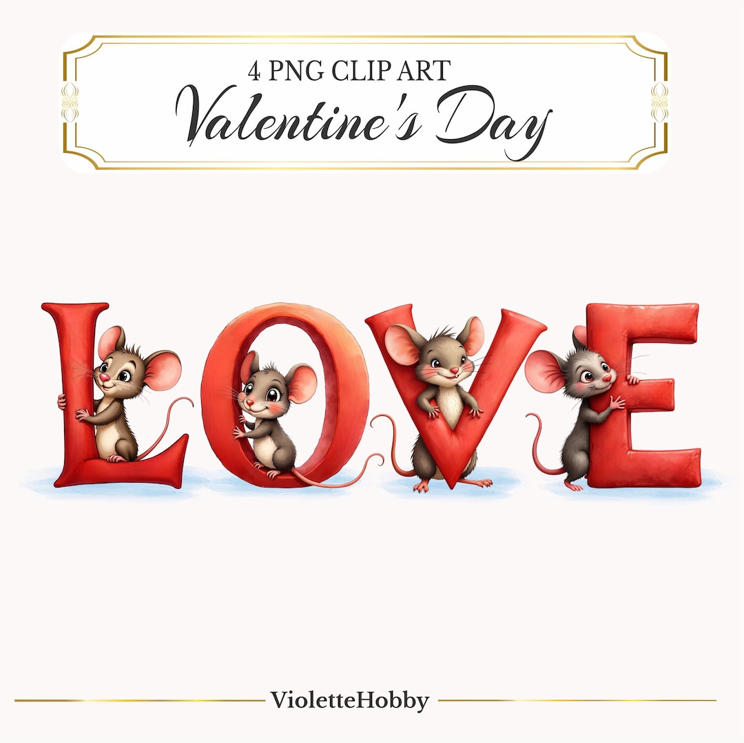 Cute Mice LOVE Letters 4 PNG | Valentine’s Day Clipart | Mouse ...