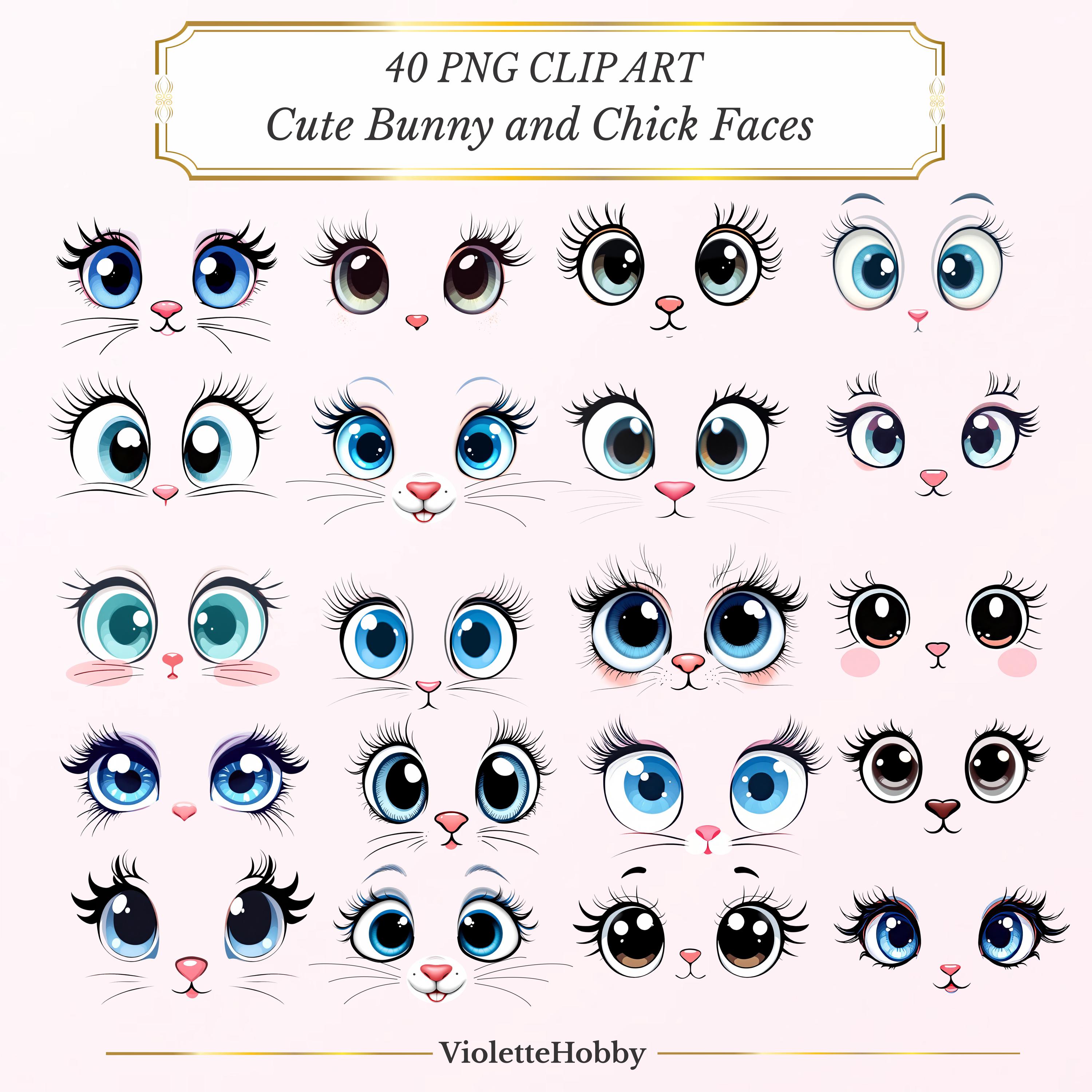 Bunny & Chick Faces Clipart: Edible Printing, Cookie Decor (40 PNG ...