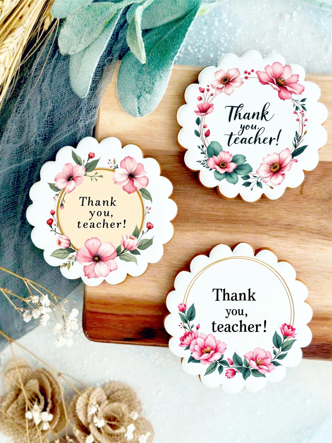Thank You Teacher Floral PNG Clipart | Round Flower Frames With Quotes ...