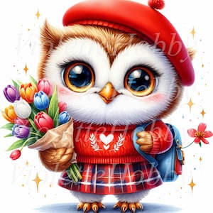 10 Png|back to School|adorable Cartoon Owl Illustrations - Digital PNG ...