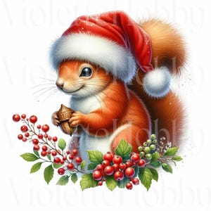 Christmas Squirrel Clipart: Holiday Santa Hat PNG (digital Download ...