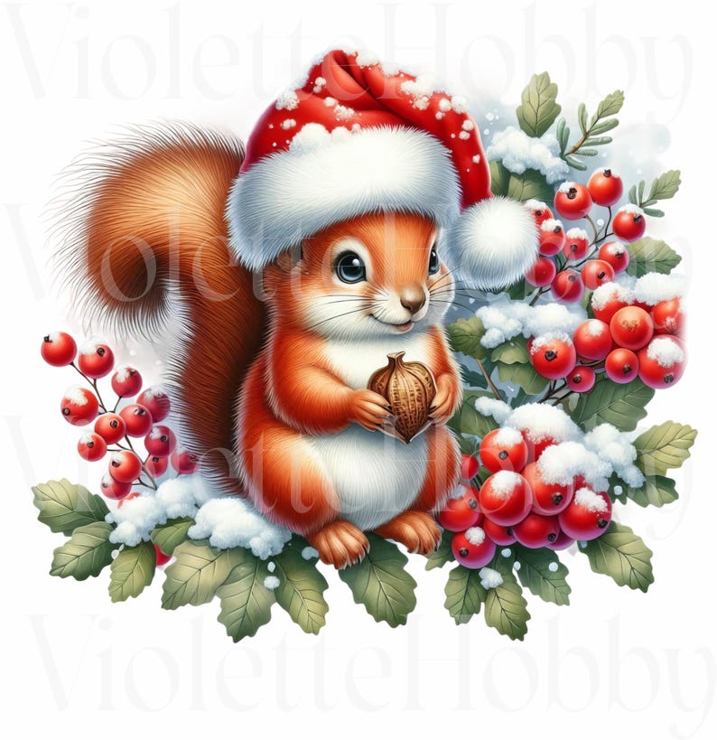 Christmas Squirrel Clipart: Holiday Santa Hat PNG (digital Download ...