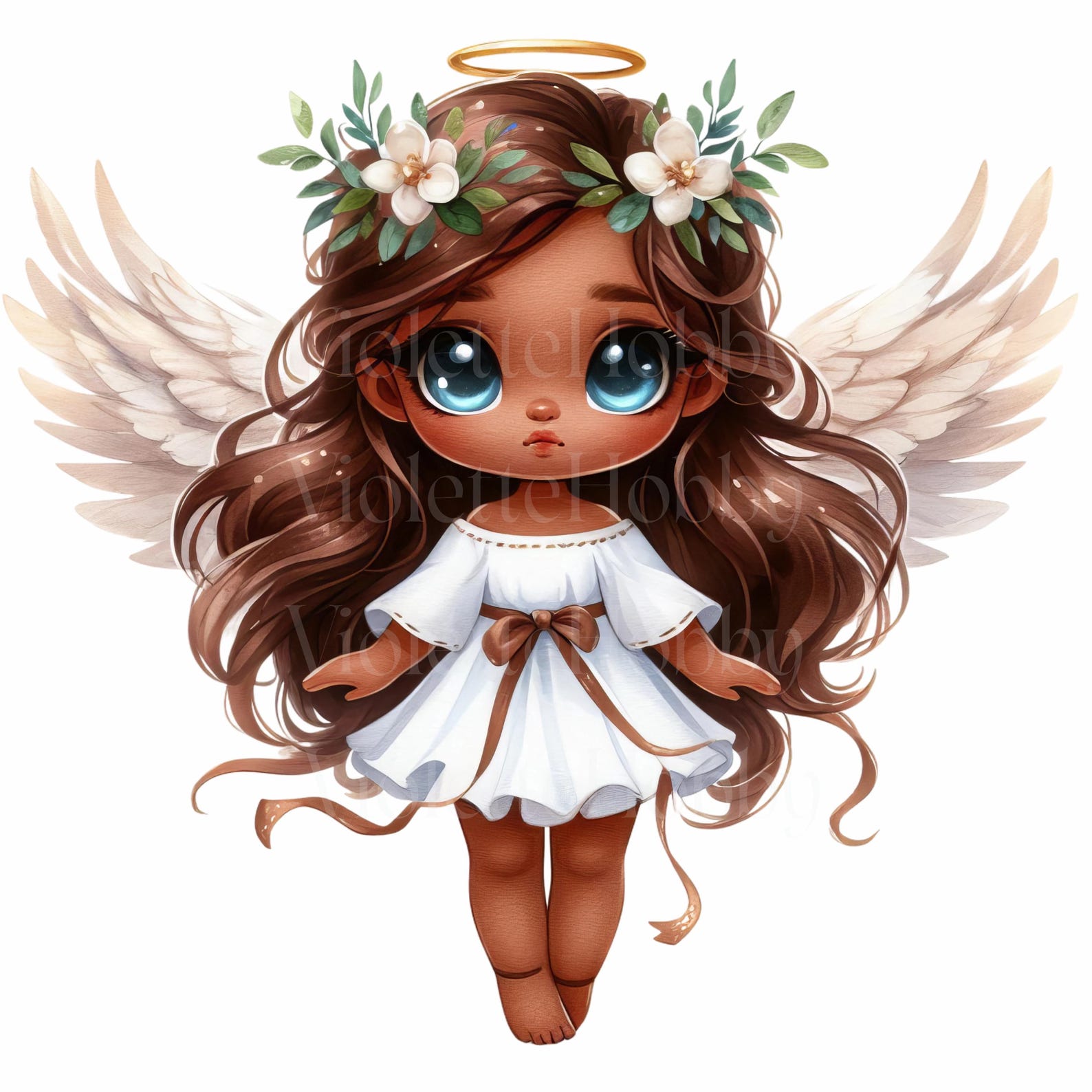 Diverse Angel Children Clipart Collection Floral Crowned Winged Figures ...