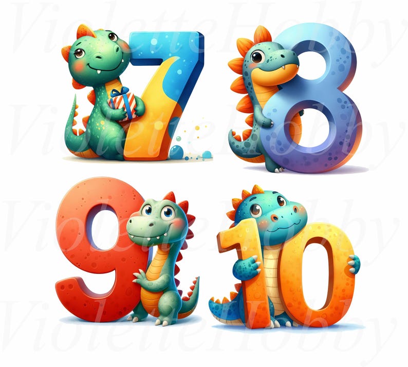 Baby Dragon Art/ Clipart/ Dinosaur Number Art/dinosaur Party Decor ...