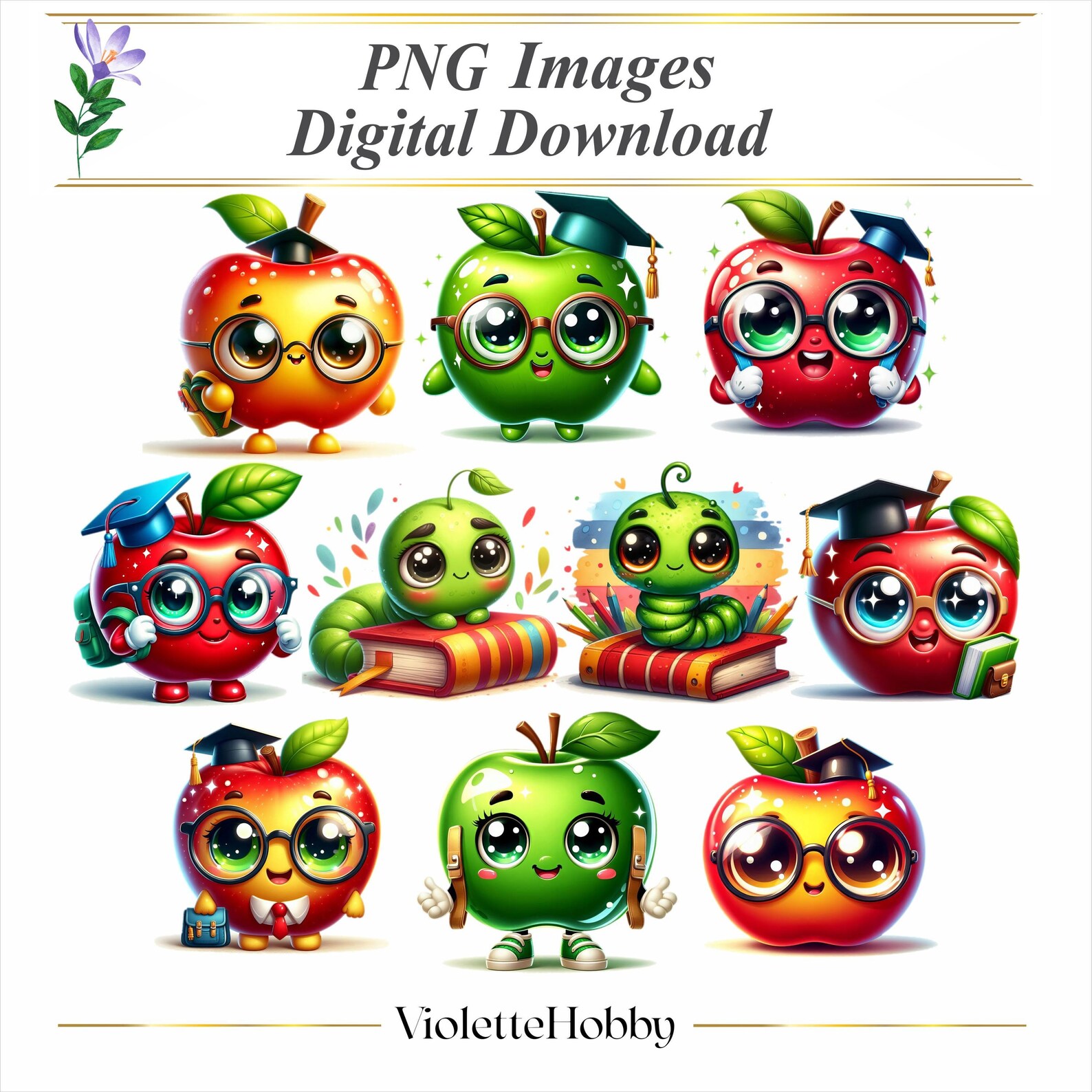 Cute Apple Character PNG Clipart – Back to School Art (digital Download ...