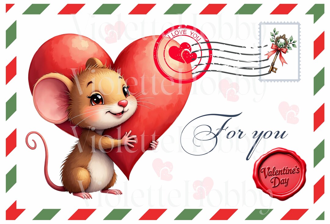 Valentine's Day Mouse Clipart 8 JPEG Postcard Illustrations Cute ...