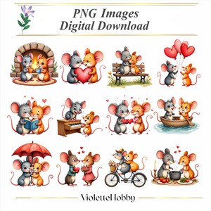 Romantic Mice Couple PNG Set | Valentine’s Day Clipart | Cute Mouse ...