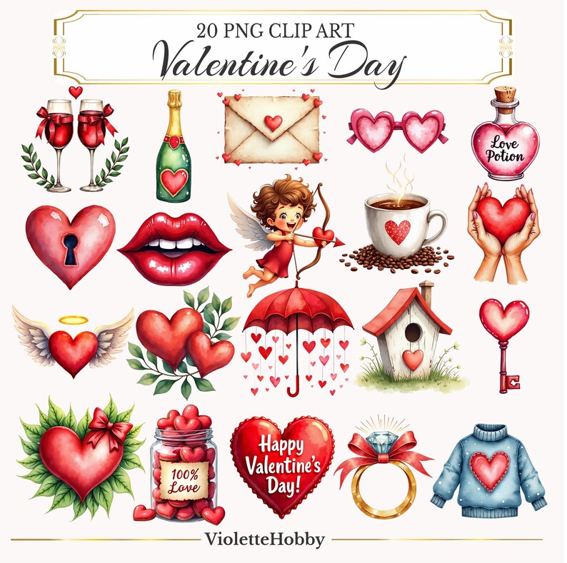 Valentine's Day PNG Clip Art Set - 20 Romantic Love Graphics - Etsy