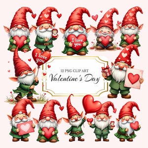 Valentine’s Day Gnomes Clipart Set | 12 PNG Files | Cute Love Gnomes ...