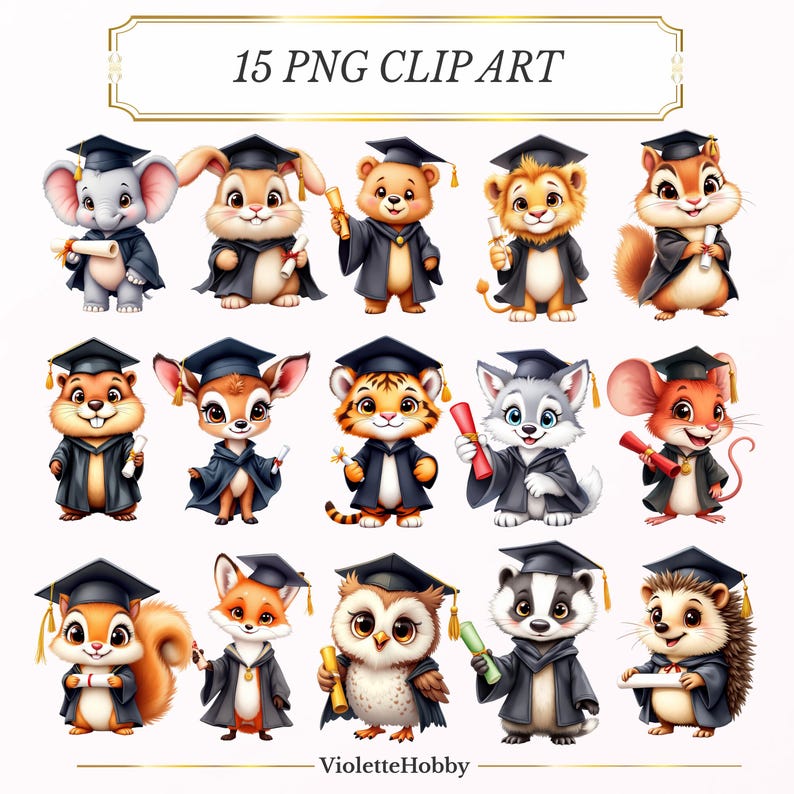 Graduation Animals Clipart PNG | Cute Animal Graduation Cap Clip Art ...