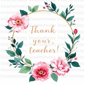 Thank You Teacher Floral PNG Clipart | Round Flower Frames With Quotes ...