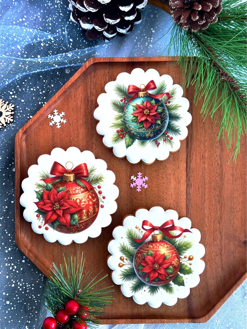 Christmas Ornament Clipart PNG Bundle Poinsettia Holiday Ball Ornaments ...