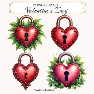 Valentine's Day Heart Lock Clip Art - 12 PNG Files - Etsy