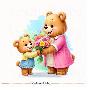 Mother’s Day Bear Clipart PNG | Mom and Baby Bear Clip Art | Cute ...