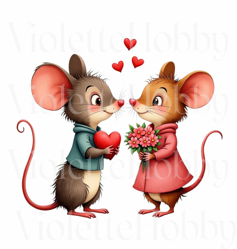 Romantic Mice Couple PNG Set | Valentine’s Day Clipart | Cute Mouse ...