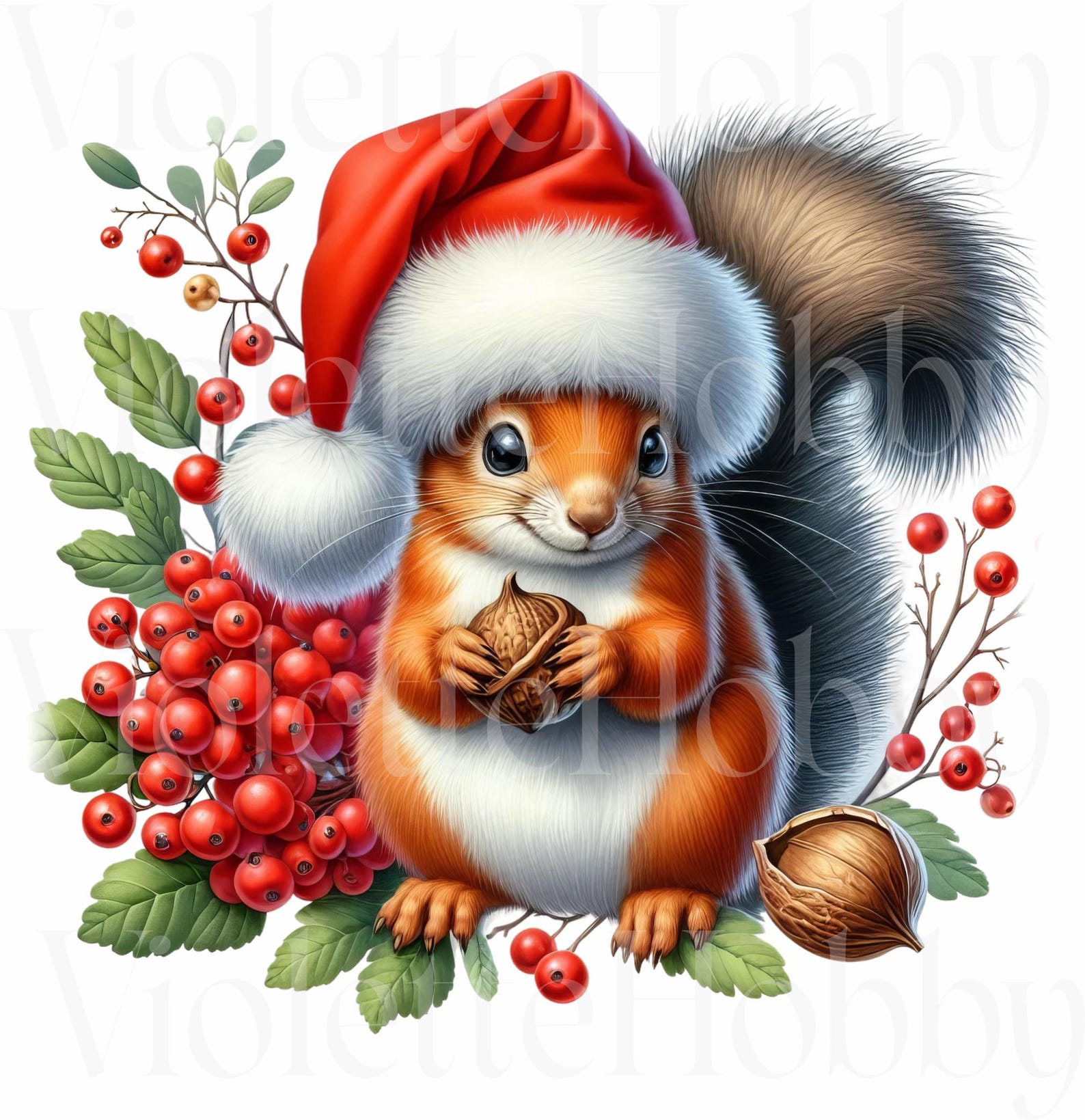 Christmas Squirrel Clipart: Holiday Santa Hat PNG (digital Download ...