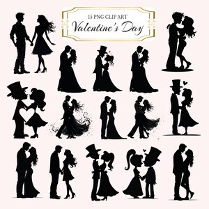Valentine's Day Romantic Couple Silhouettes - 15 PNG Clip Art - Etsy