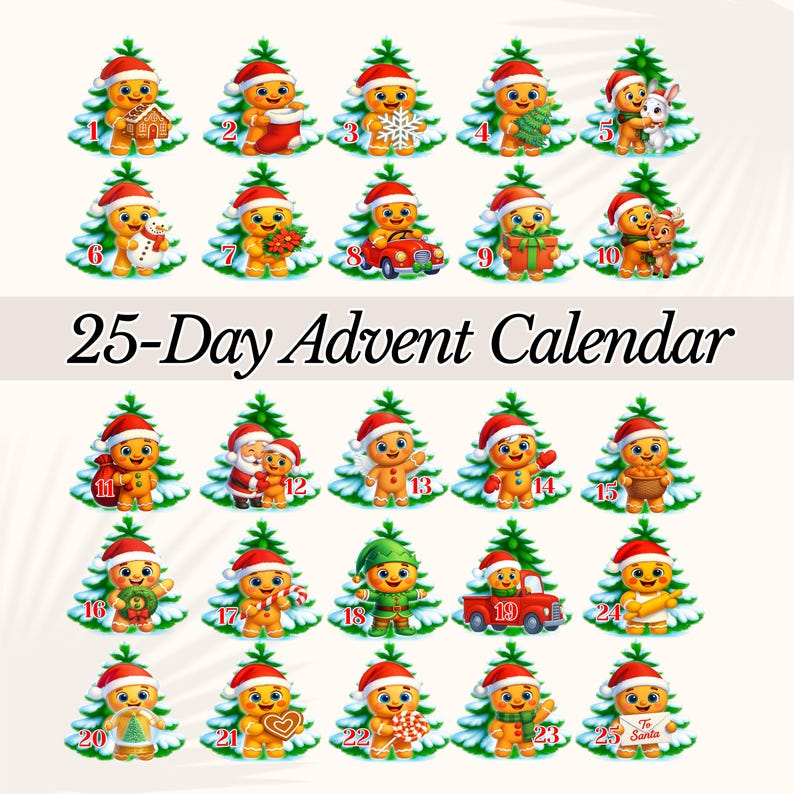 Gingerbread Advent Calendar Clipart Bundle: Christmas Countdown PNG ...