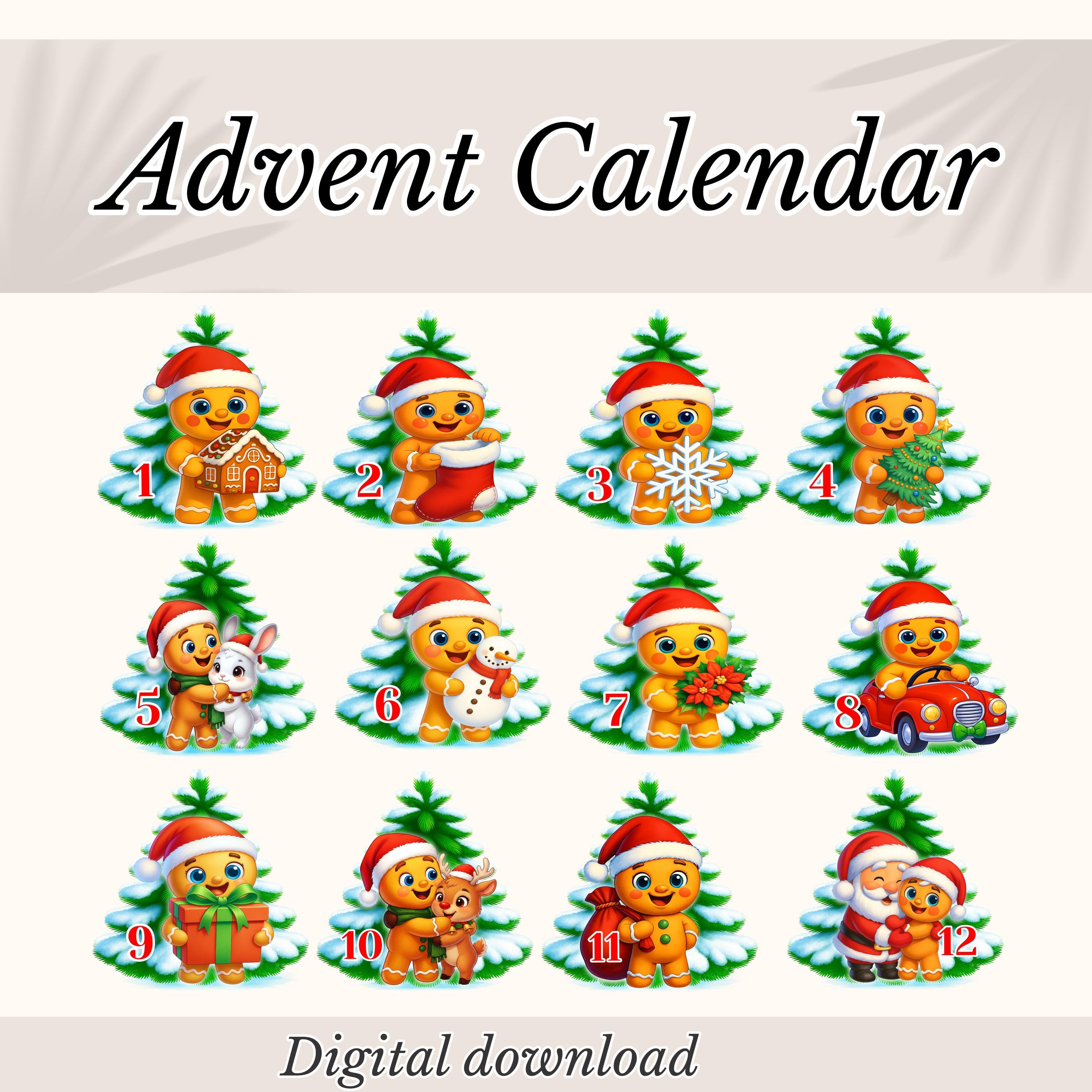 Gingerbread Advent Calendar Clipart Bundle: Christmas Countdown PNG ...