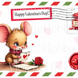 Valentine's Day Mouse Clipart | 8 JPEG Postcard Illustrations | Cute ...
