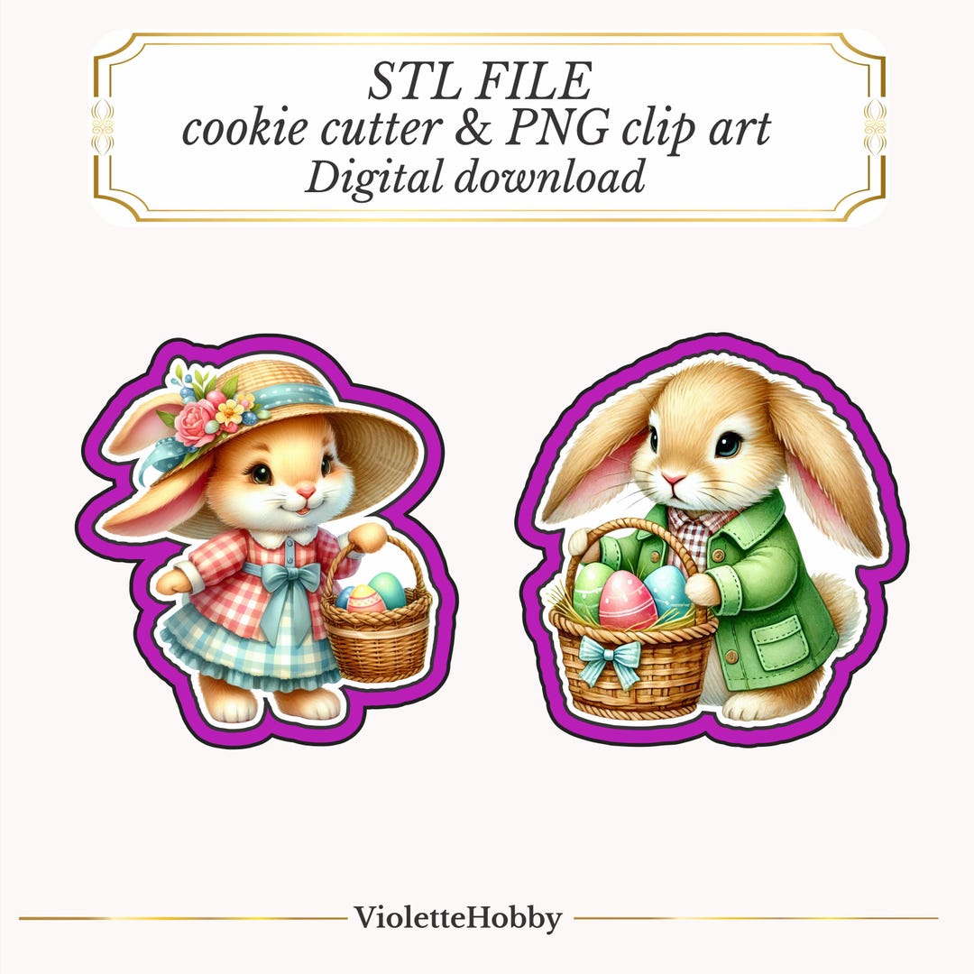 Easter Bunny Cookie Cutter STL & PNG Clipart - Easter Rabbits Digital ...