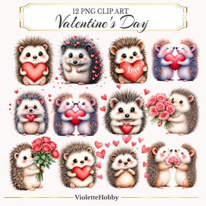12 Valentine's Day Hedgehog PNG Clipart Cute Animal Love Illustrations ...