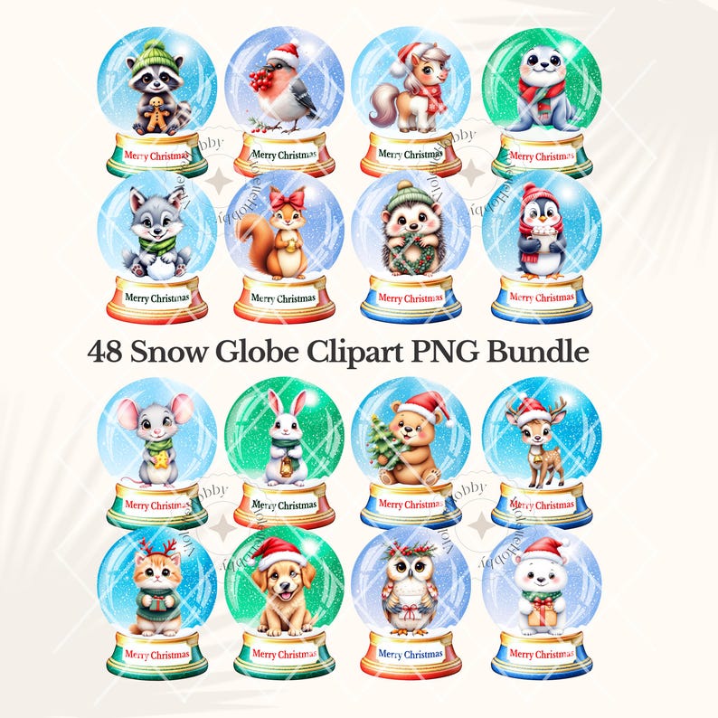 Snow Globe Clipart PNG Bundle Winter Christmas Animals Edible Printing ...