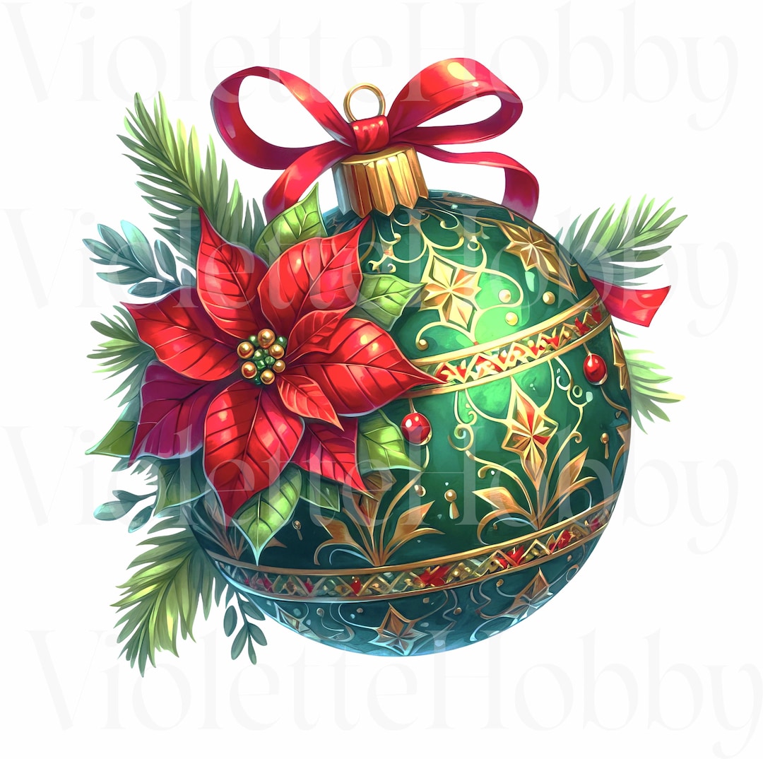Christmas Ornament Clipart PNG Bundle | Poinsettia Holiday Ball ...